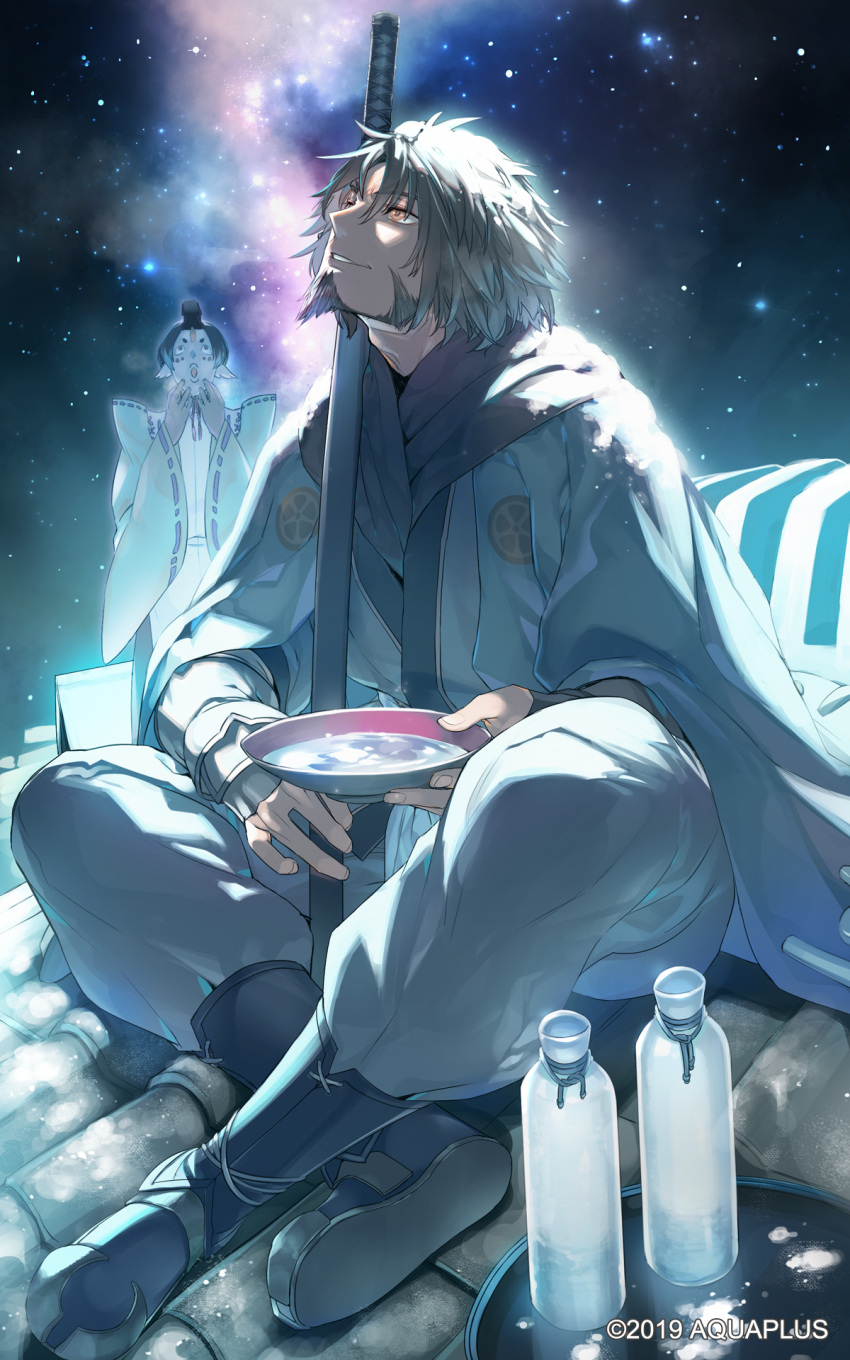 Safebooru - 2boys ainu clothes alcohol beard black hair bottle brown ...