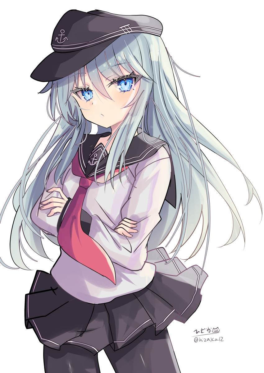 Safebooru - 1girl absurdres anchor symbol blue eyes crossed arms hat hibiki (kancolle) highres ...