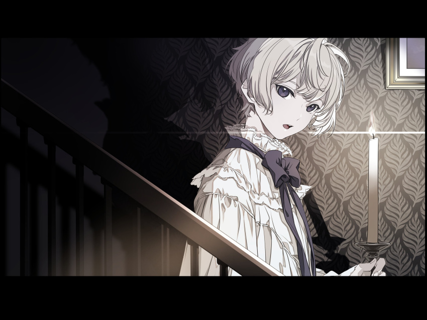Safebooru - 1boy absurdres black eyes bow candle candlestand ...