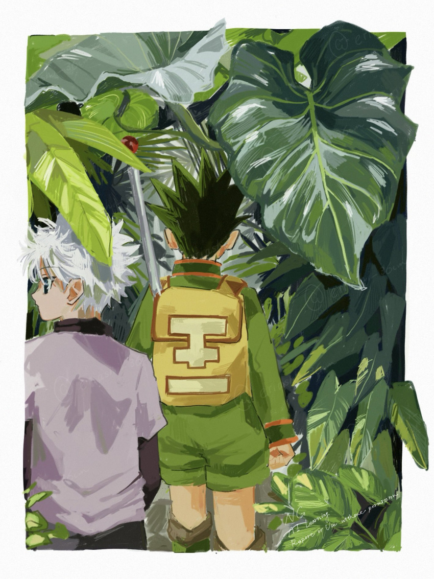 Safebooru - 2boys black hair blue eyes border eriashi 36cm facing away ...