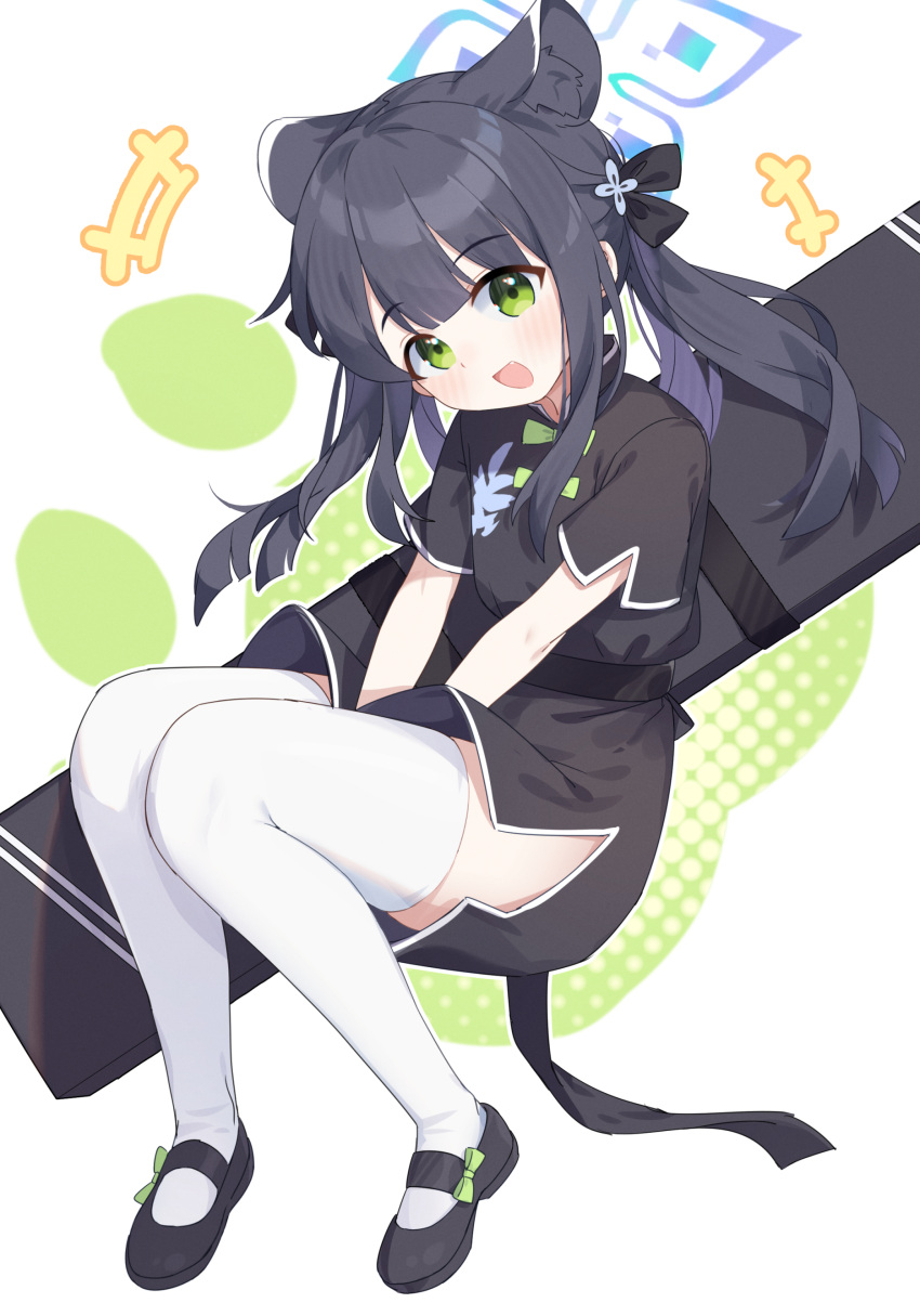 Safebooru - 1girl absurdres animal ear fluff animal ears black dress black hair black shoes blue ...