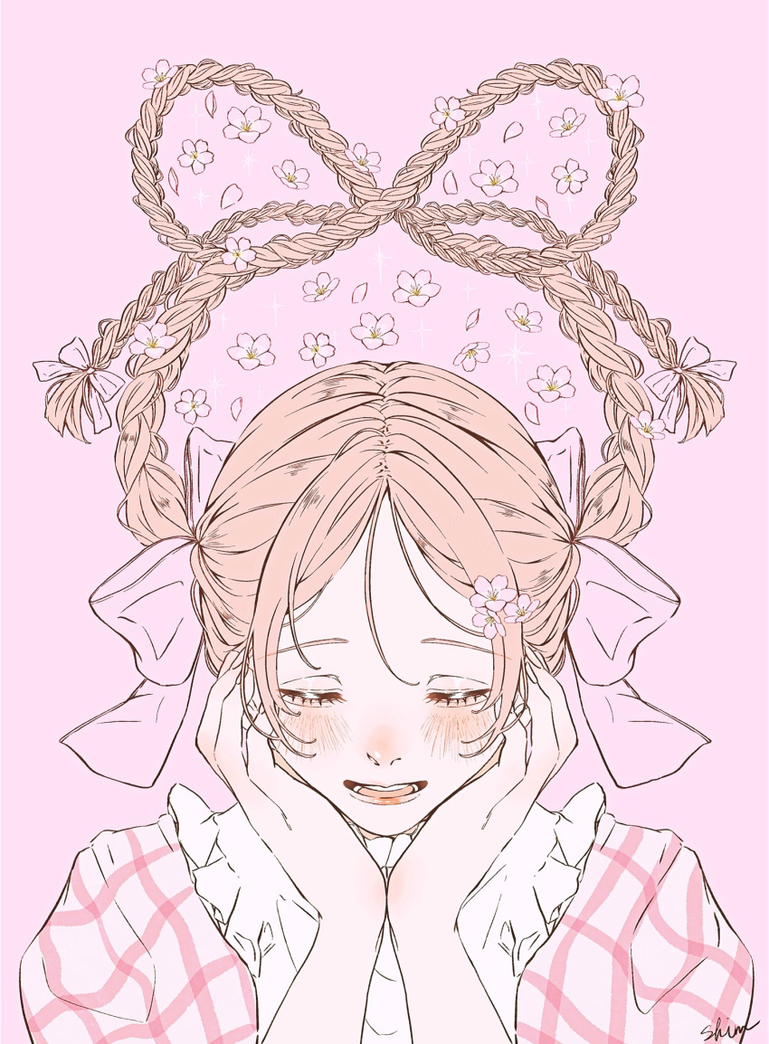 Safebooru Blonde Hair Blush Bow Braid Closed Eyes Eyelashes 8671