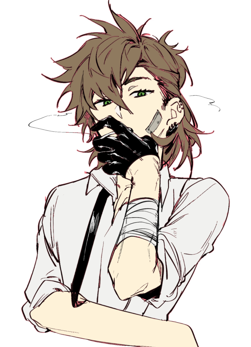 Safebooru - 1boy bandage on cheek bandaged arm bandages black gloves brown hair chinese ...