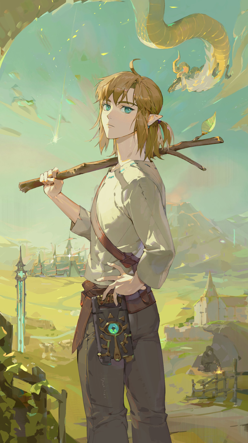 Safebooru - 1boy absurdres beard belt black pants blonde hair blue eyes brown belt building ...