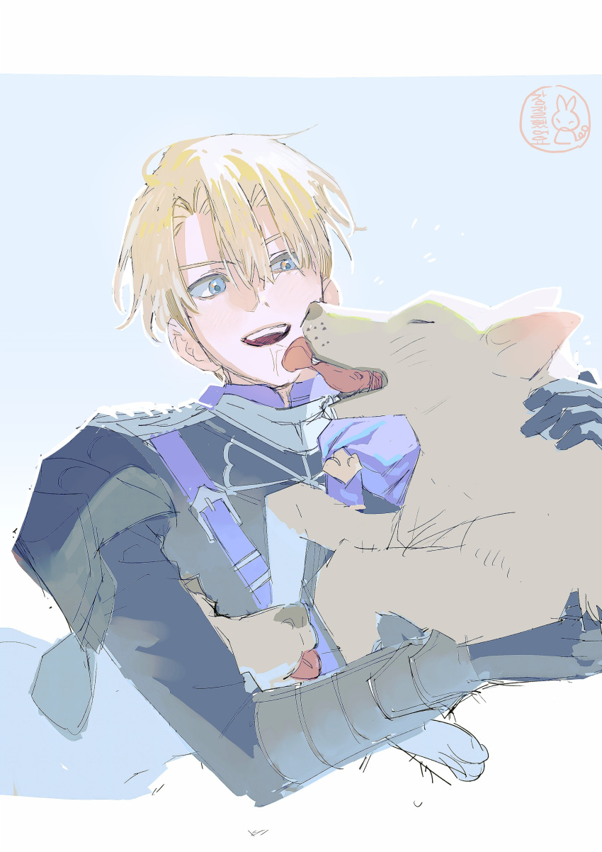 Safebooru - 1boy absurdres animal belt belt buckle black gloves blonde hair blue belt blue cape ...