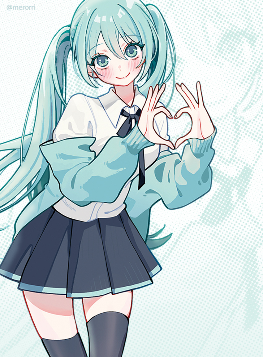Safebooru - 1girl 4-finger heart hands adapted costume alternate costume aqua cardigan aqua eyes ...