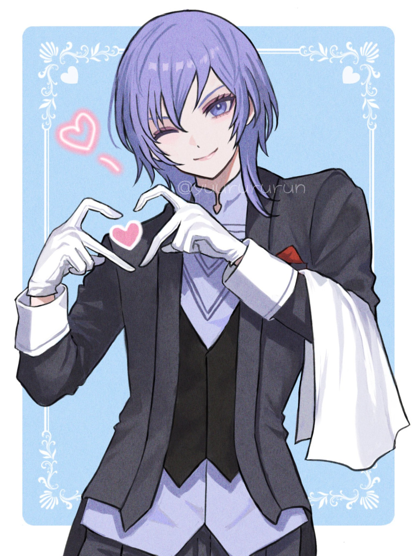 Safebooru - 1boy 4-finger heart hands androgynous arms up black jacket ...