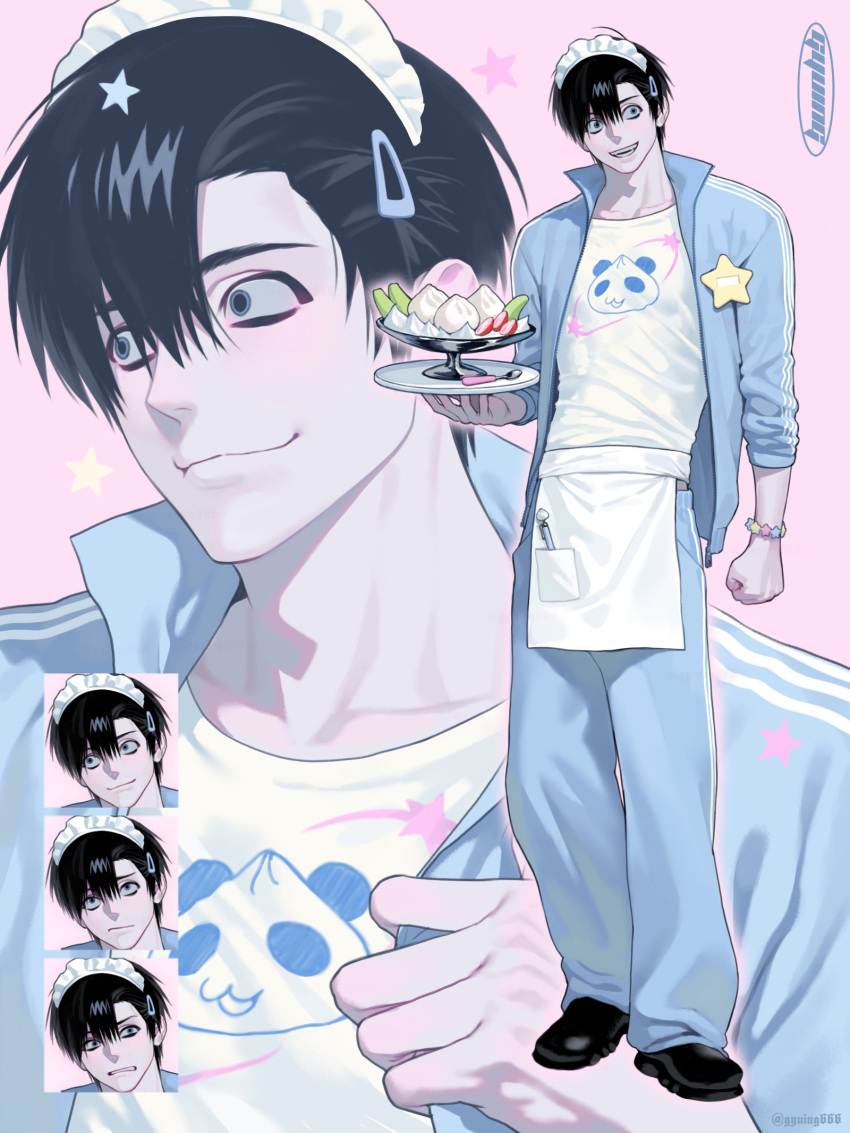 Safebooru - 1boy apron black hair food gyuing666 hair ornament hairclip ...