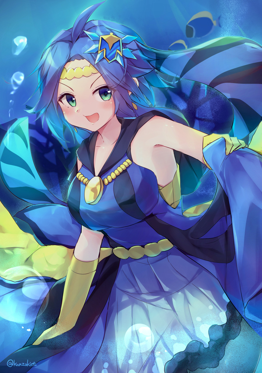 Safebooru - 1girl absurdres ahoge blue dress blue hair blush breasts collarbone detached sleeves ...