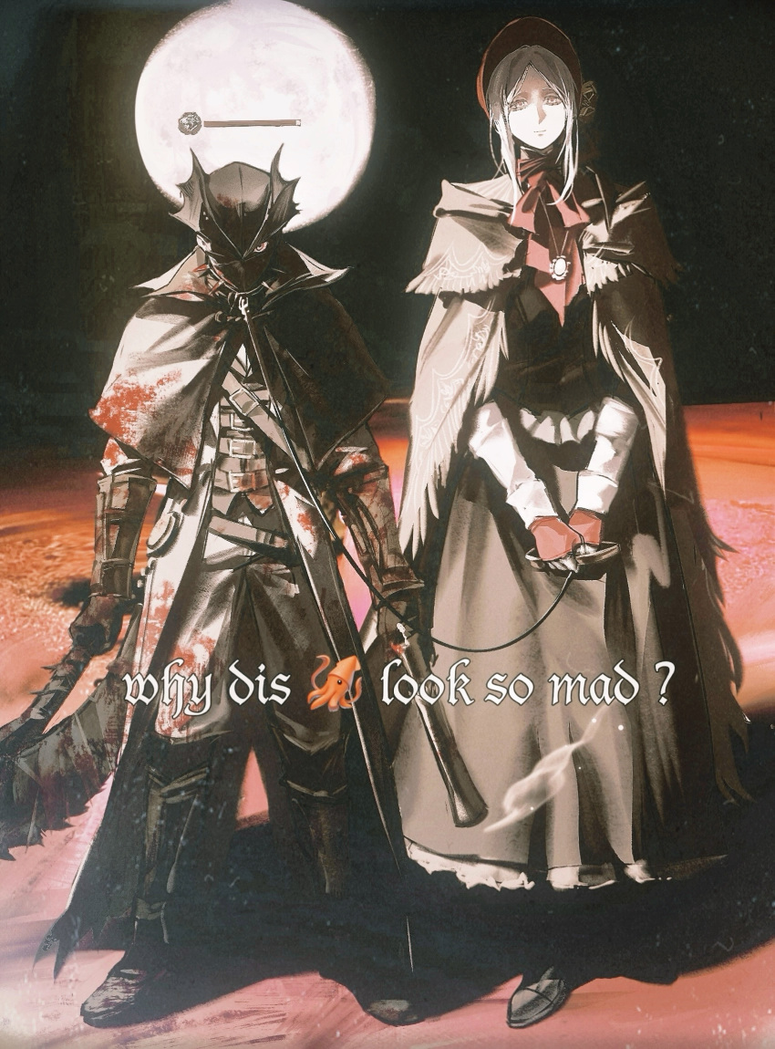 Safebooru - 1boy 1girl ascot asymmetrical dual wielding black boots black capelet black hat ...