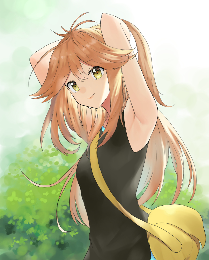 Safebooru - 1girl absurdres armpits black shirt blue (pokemon) brown ...