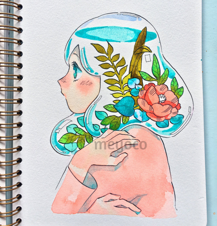 Safebooru - 1girl aqua eyes artist name bangs blush flower highres leaf ...