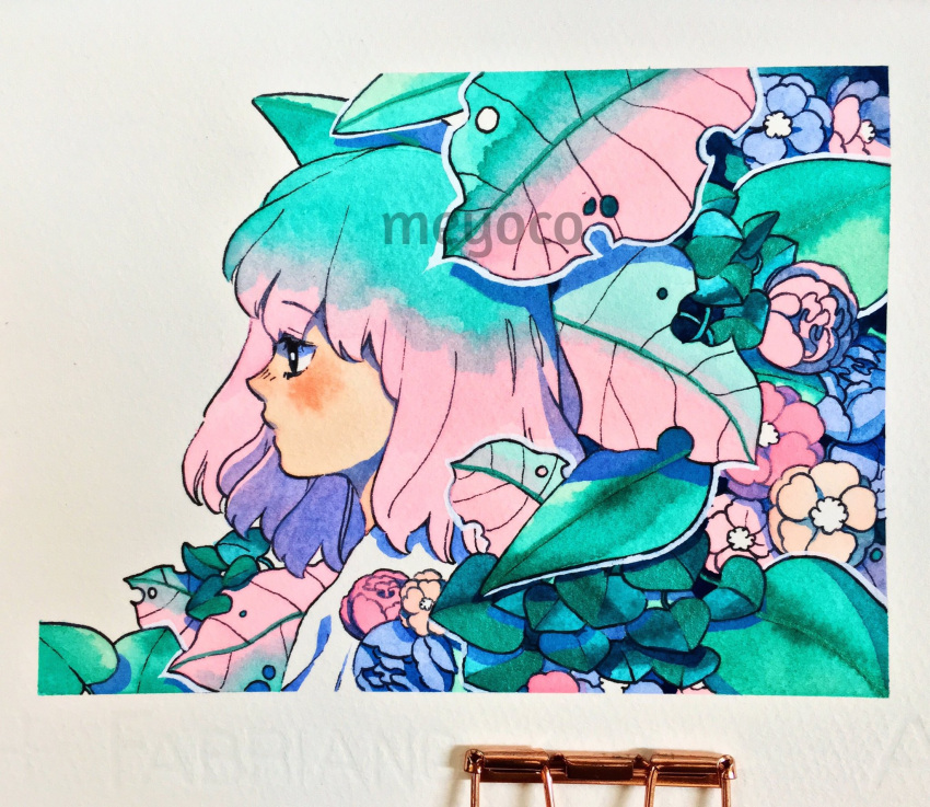 Safebooru - 1girl aqua hair artist name bangs black eyes blush flower ...