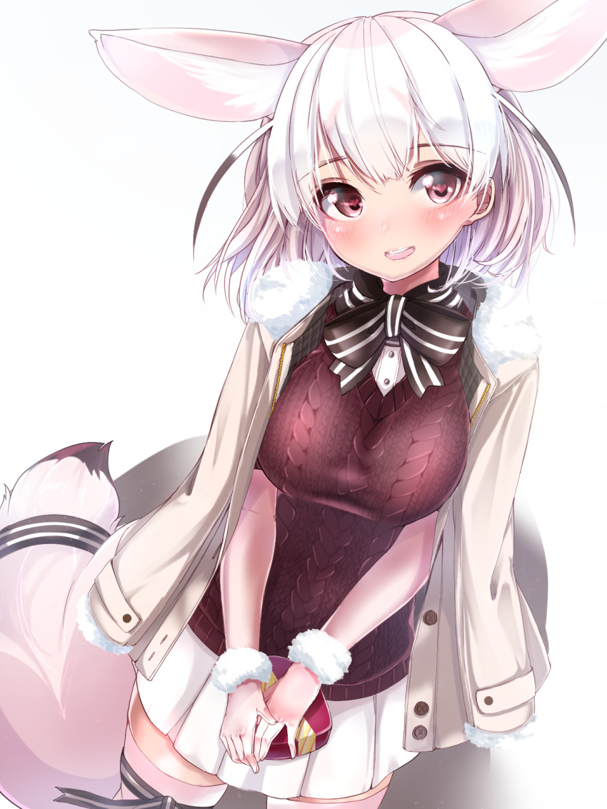 Safebooru - 1girl animal ear fluff animal ears aran sweater bangs black bow black neckwear blush ...