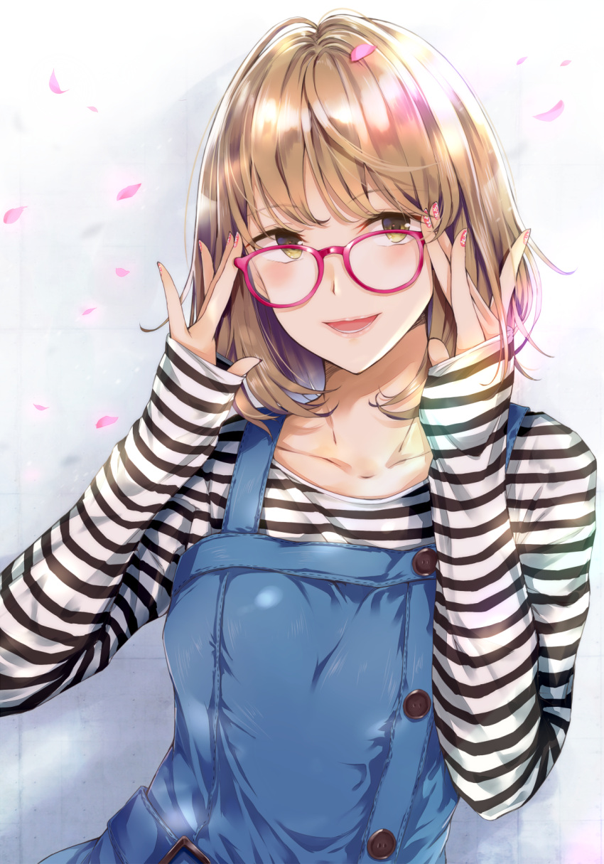 Safebooru - 1girl adjusting eyewear bangs blush bob cut breasts brown eyes brown hair collarbone ...