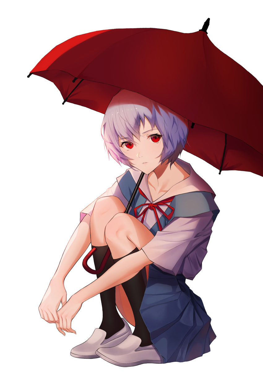 Safebooru - 1girl absurdres ayanami rei black legwear blue skirt collarbone full body grey ...
