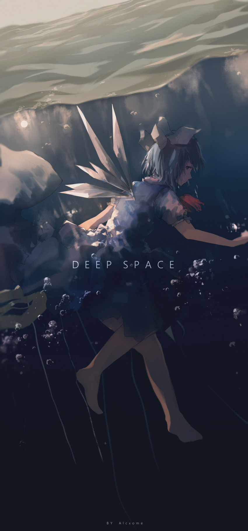 Safebooru - 1girl absurdres air bubble alcxome artist name ascot backlighting bangs barefoot ...