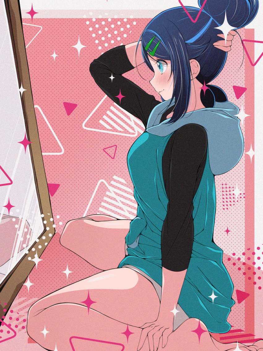 Safebooru - 1girl black hair blue eyes blush closed mouth cowlick eyelashes fujiwara hiro (kaede ...