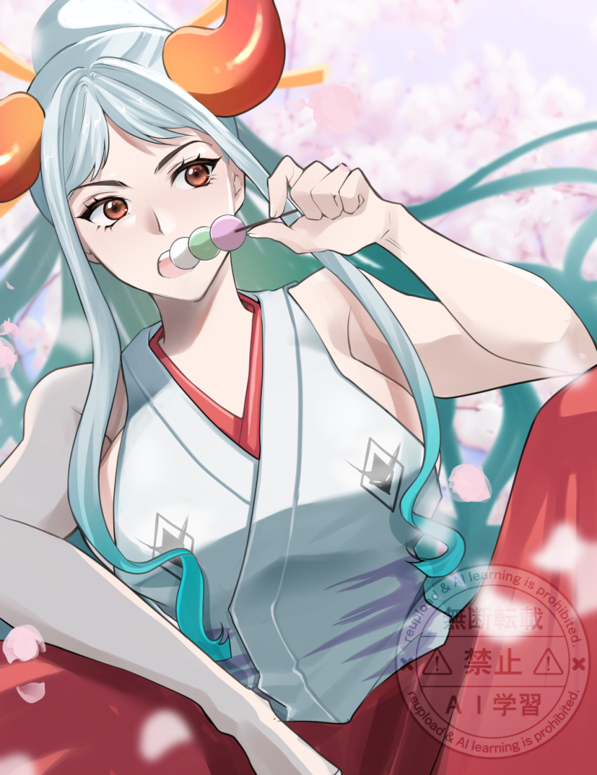 Safebooru - 1girl aomushimm aqua hair cherry blossoms commentary ...