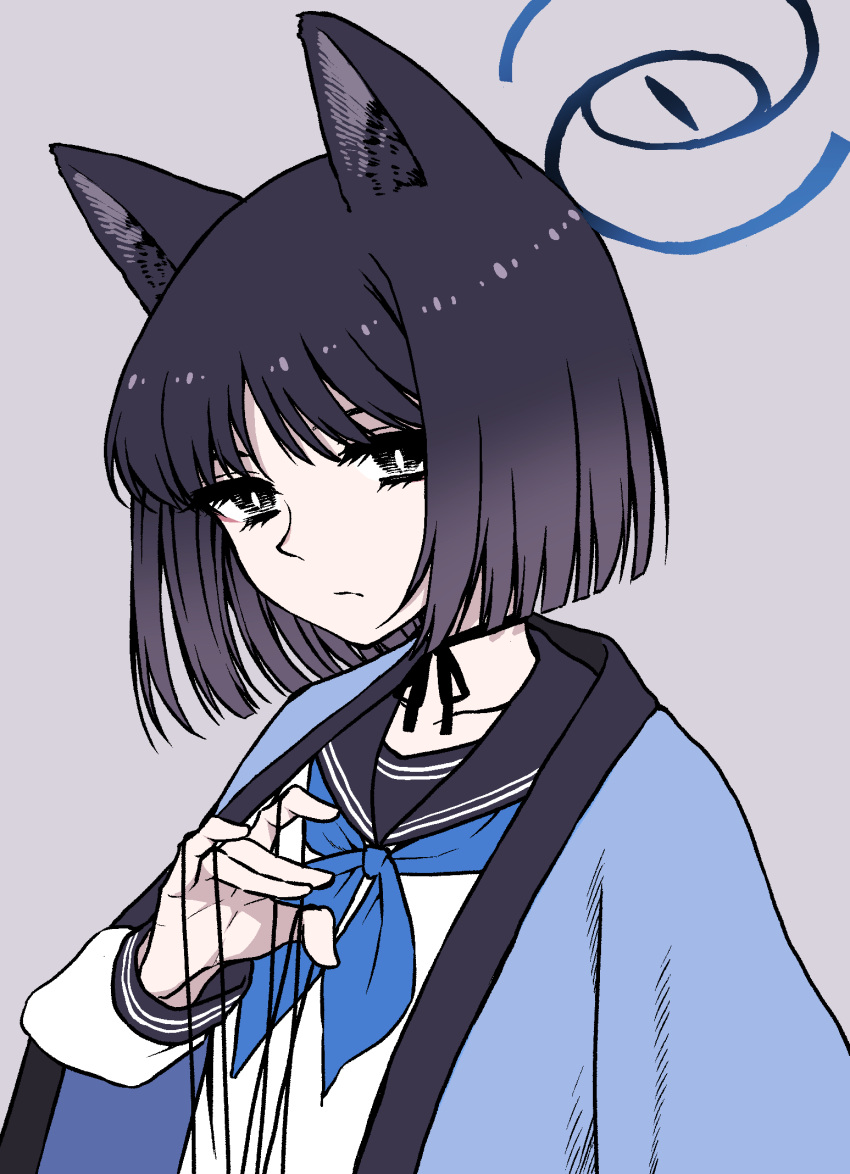 Safebooru - 1girl animal ears black hair blue archive cat's cradle cat ...