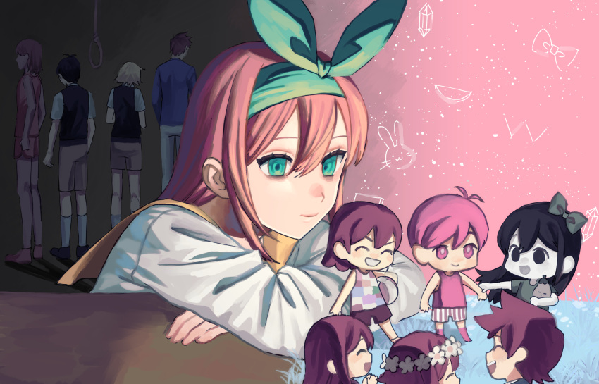 Safebooru - 6+boys 6+girls :d ^ ^ alternate hair color alternate universe antenna hair aqua eyes ...