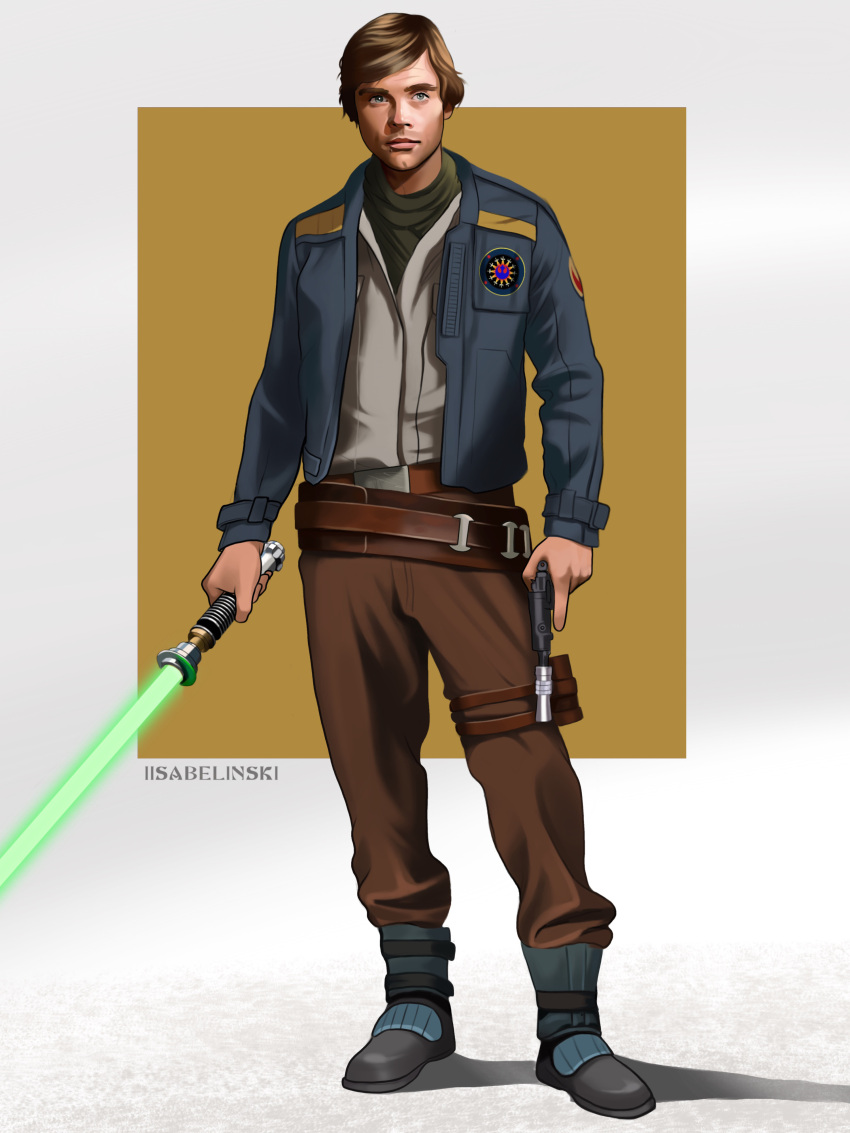 Safebooru - 1boy absurdres artist name belt blonde hair blue eyes blue jacket boots brown belt ...