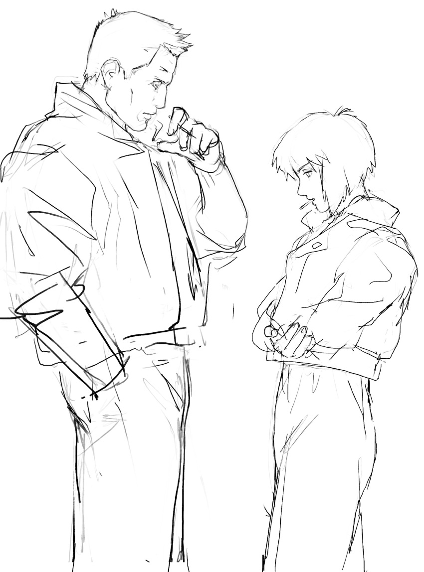 Safebooru - 1boy 1girl absurdres aizheajsee artificial eye batou (gits ...