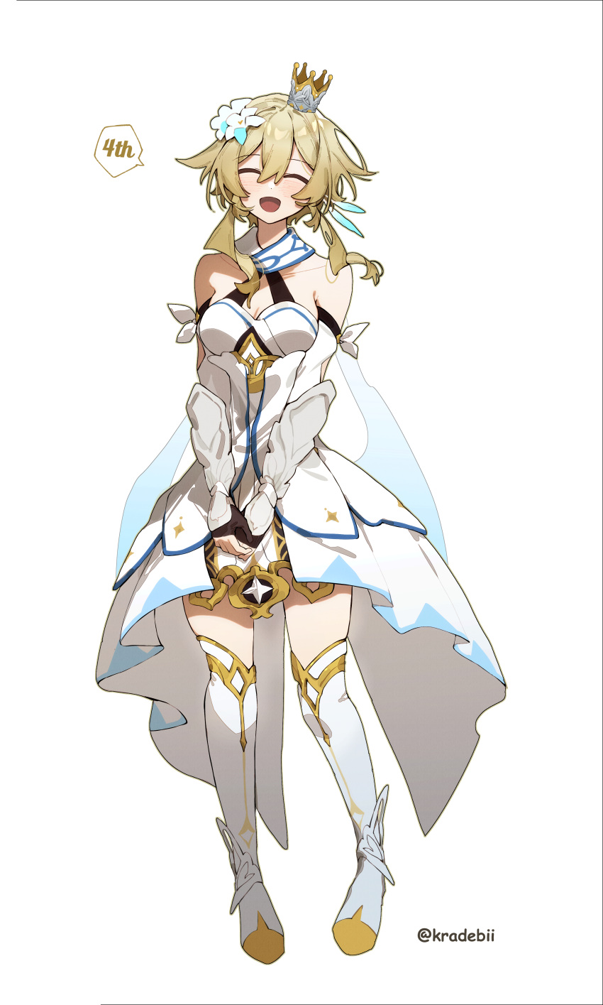 Safebooru - 1girl absurdres artist name bare shoulders blonde hair boots closed eyes commentary ...