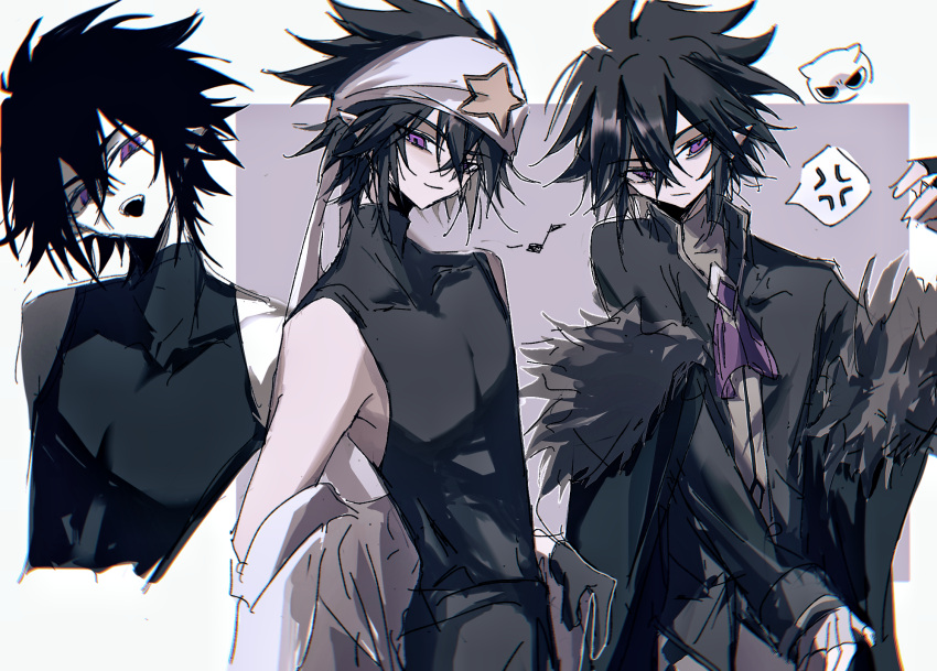 Safebooru - 1boy 2059700477 anger vein aotu world bandana bare shoulders black coat black hair ...