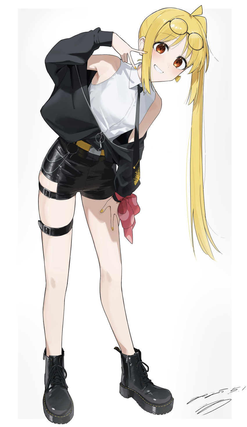 Safebooru - 1girl absurdres ahoge bare shoulders black boots black jacket black necktie black ...