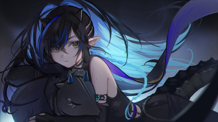Safebooru - 1girl arknights bare shoulders black hair black horns blacknight (arknights) blue ...