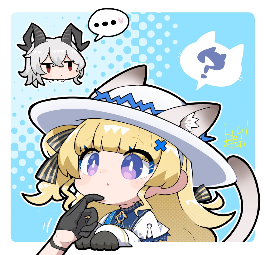 Safebooru - ... 2girls black bow black gloves black horns blonde hair ...