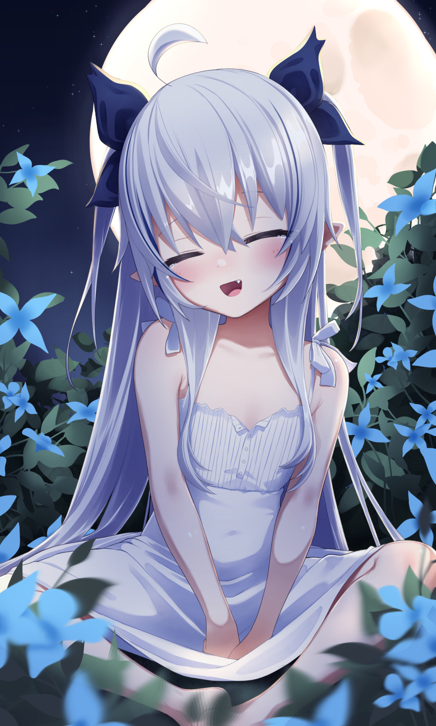 Safebooru - 1girl absurdres ahoge bare arms barefoot between legs black bow blush bow breasts ...