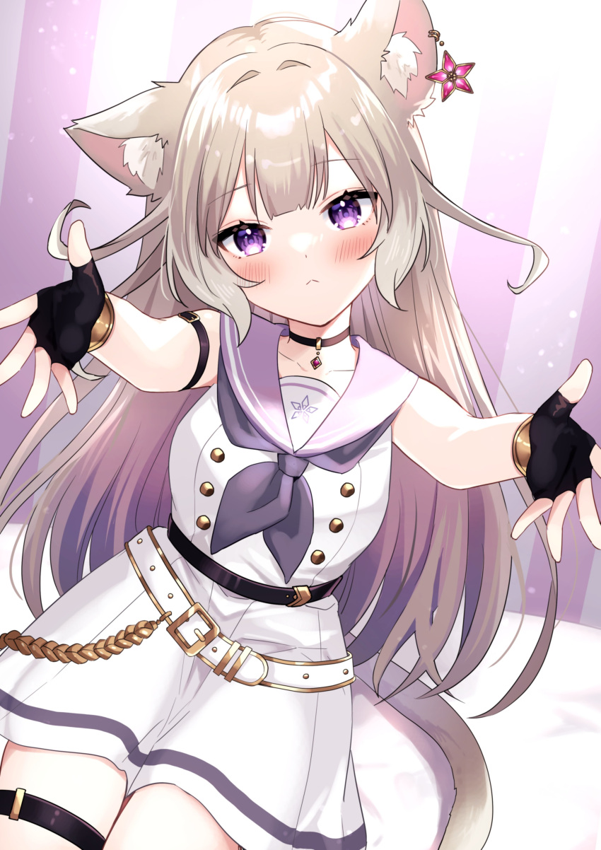 Safebooru - 1girl absurdres animal ear piercing animal ears arm strap belt black belt black ...