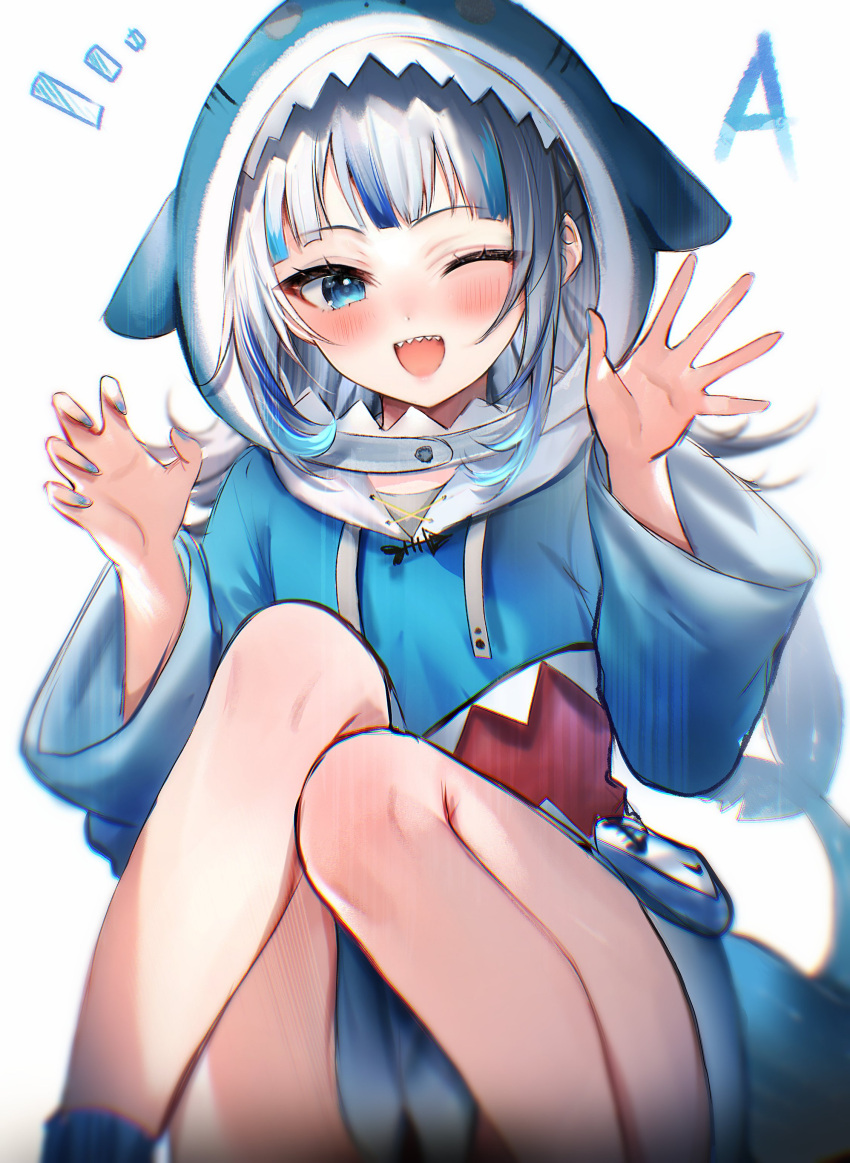 Safebooru - 1girl absurdres blue eyes blue hair blue hoodie blush gawr gura gawr gura (1st ...