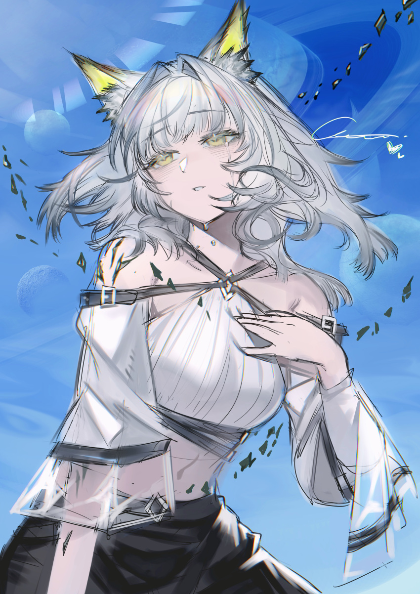 Safebooru - 1girl absurdres animal ear fluff animal ears arknights bare shoulders blue sky ...