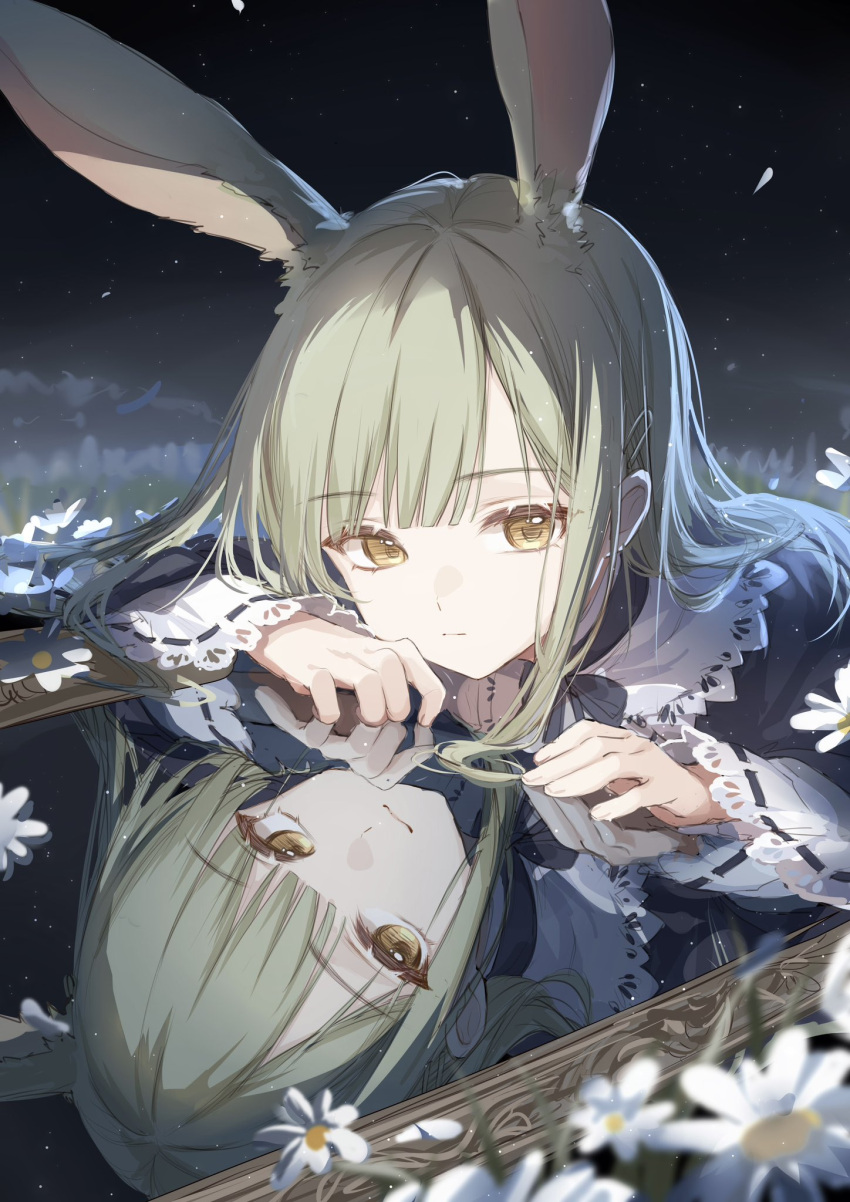 Safebooru - 1girl against mirror alternate costume alternate species animal ears arknights bang ...