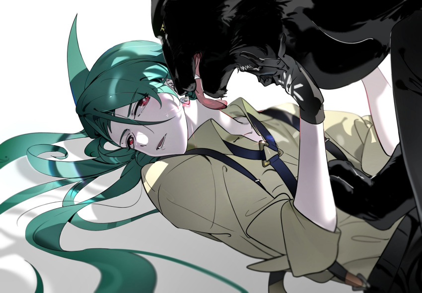 Safebooru - 1girl ahoge black necktie black pants blurry bright pupils collarbone collared shirt ...