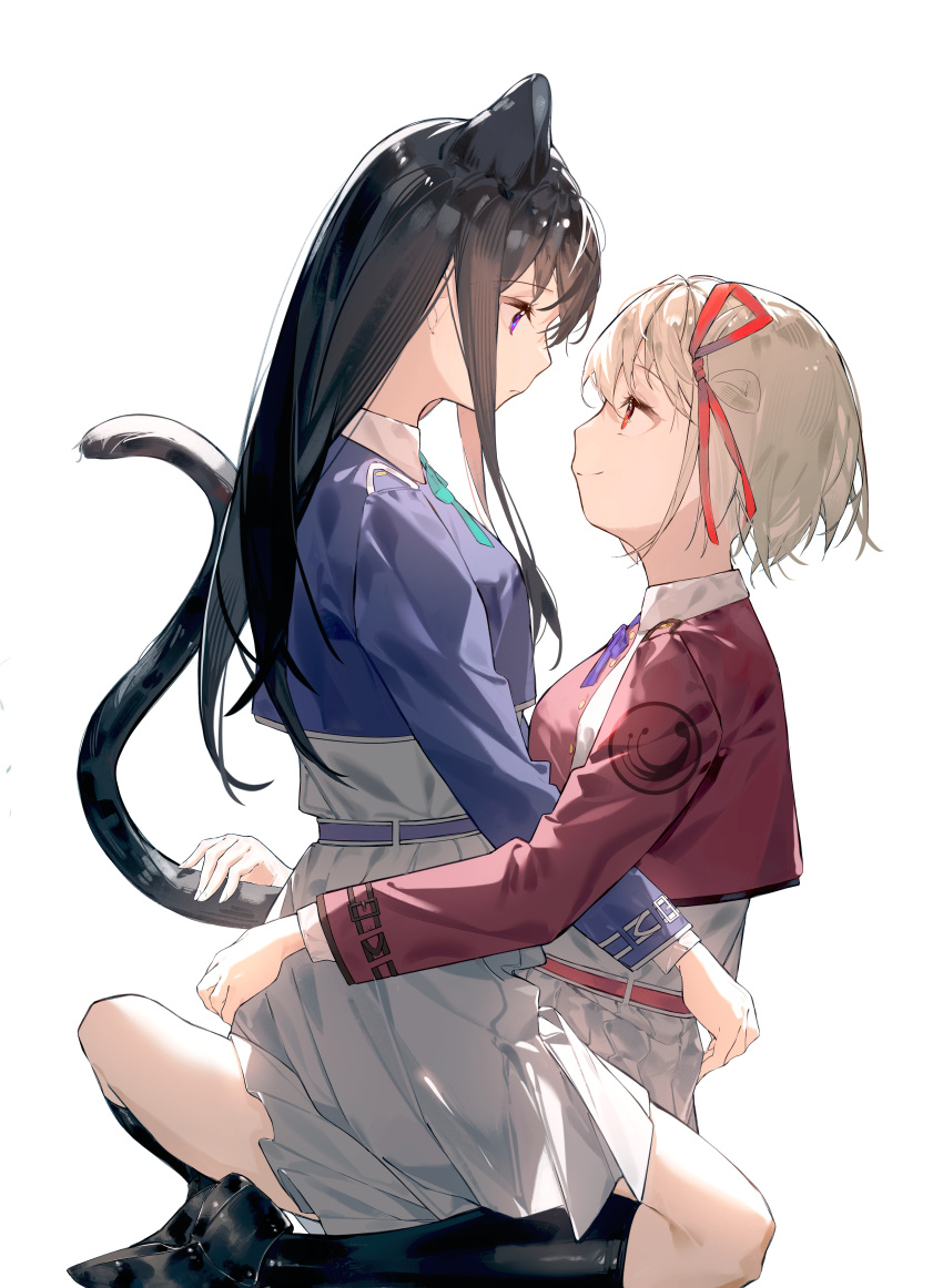 Safebooru - 2girls absurdres animal ears belt black hair black shoes black socks blonde hair ...