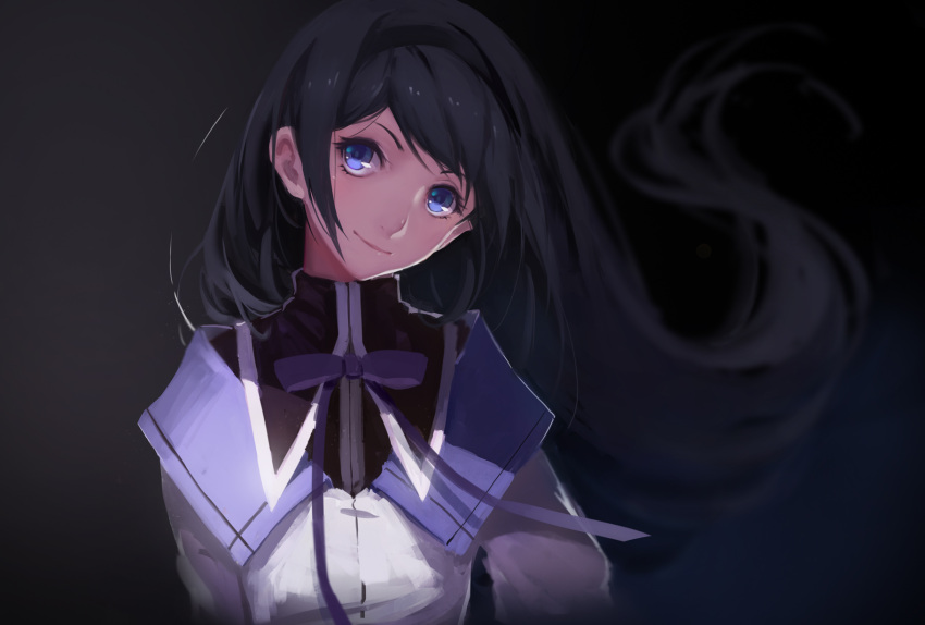 Safebooru - 1girl akemi homura black background black hair highres long hair magical girl mahou ...