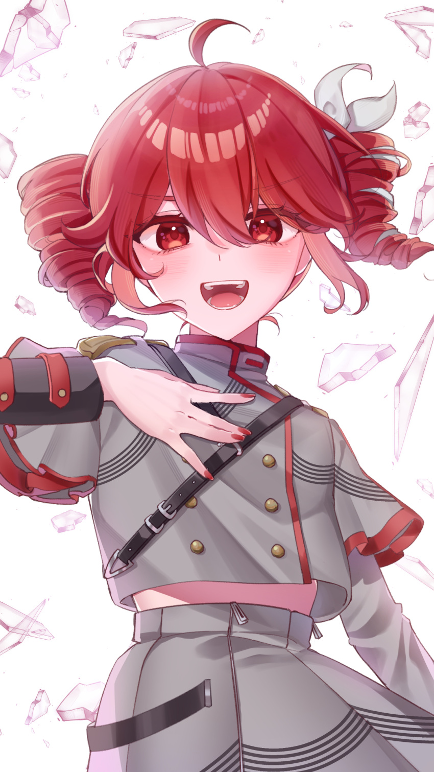 Safebooru - 1girl absurdres ahoge belt black belt black sleeve cuffs blush bow broken glass ...