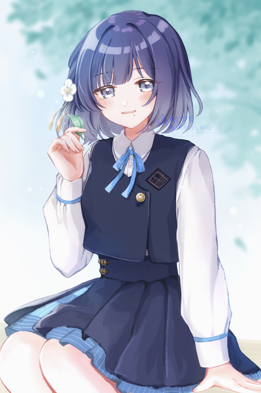Safebooru - 1girl absurdres blue overskirt blue ribbon blue skirt blue vest blurry blurry ...
