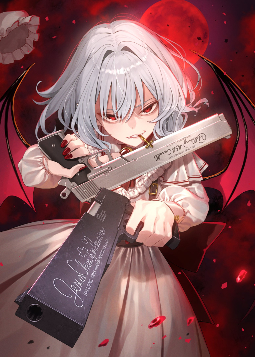 Safebooru - 1girl ascot bat wings blue hair casull (hellsing) cross ...