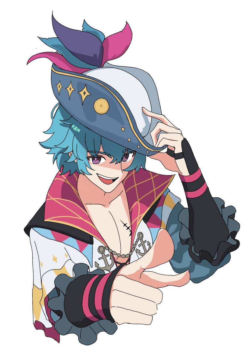 Safebooru - 1boy absurdres blue hair brant (wuthering waves) collarbone commentary hand on own ...