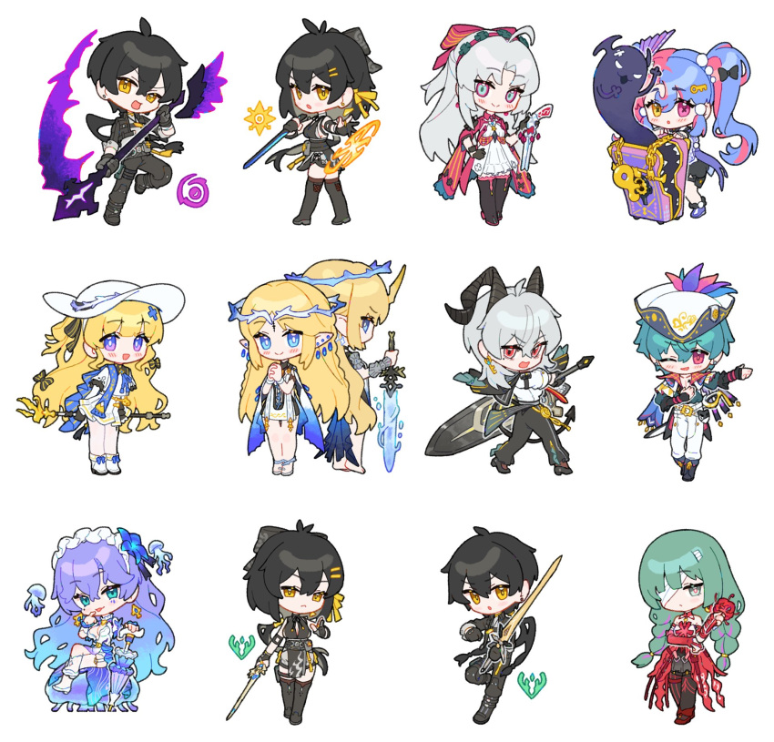 Safebooru - 2boys 6+girls bandage over one eye black dress black hair ...