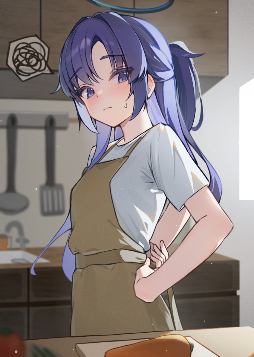 Safebooru - 1girl alternate costume apron blue archive blue eyes blue hair blurry blush brown ...