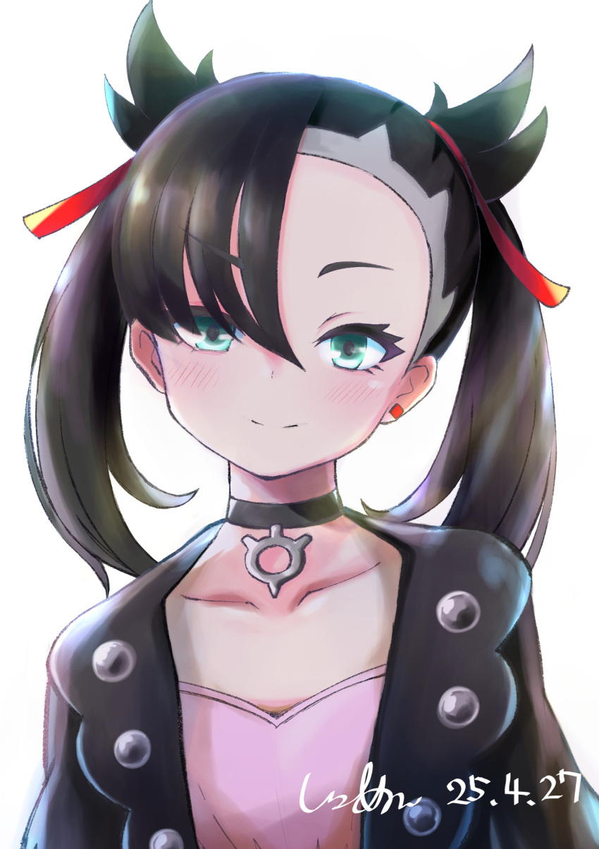 Safebooru - 1girl asymmetrical bangs black choker black hair black jacket blue eyes blush choker ...