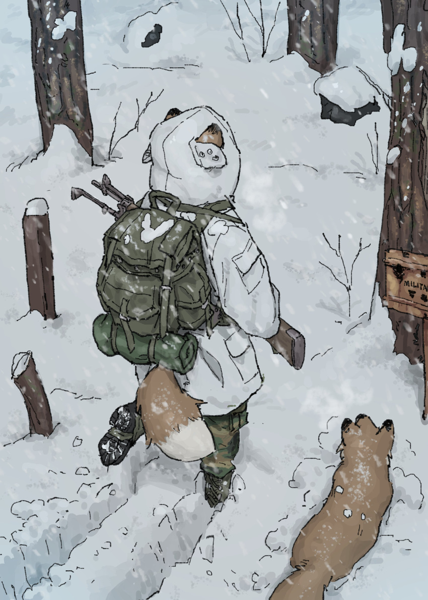 Safebooru - 1girl absurdres animal ears backpack bag battle rifle fox ...