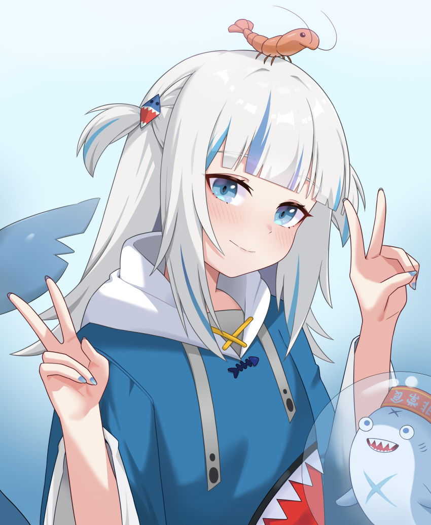 Safebooru - 1girl absurdres animal costume bloop (gawr gura) blue eyes blue hair blue hoodie ...