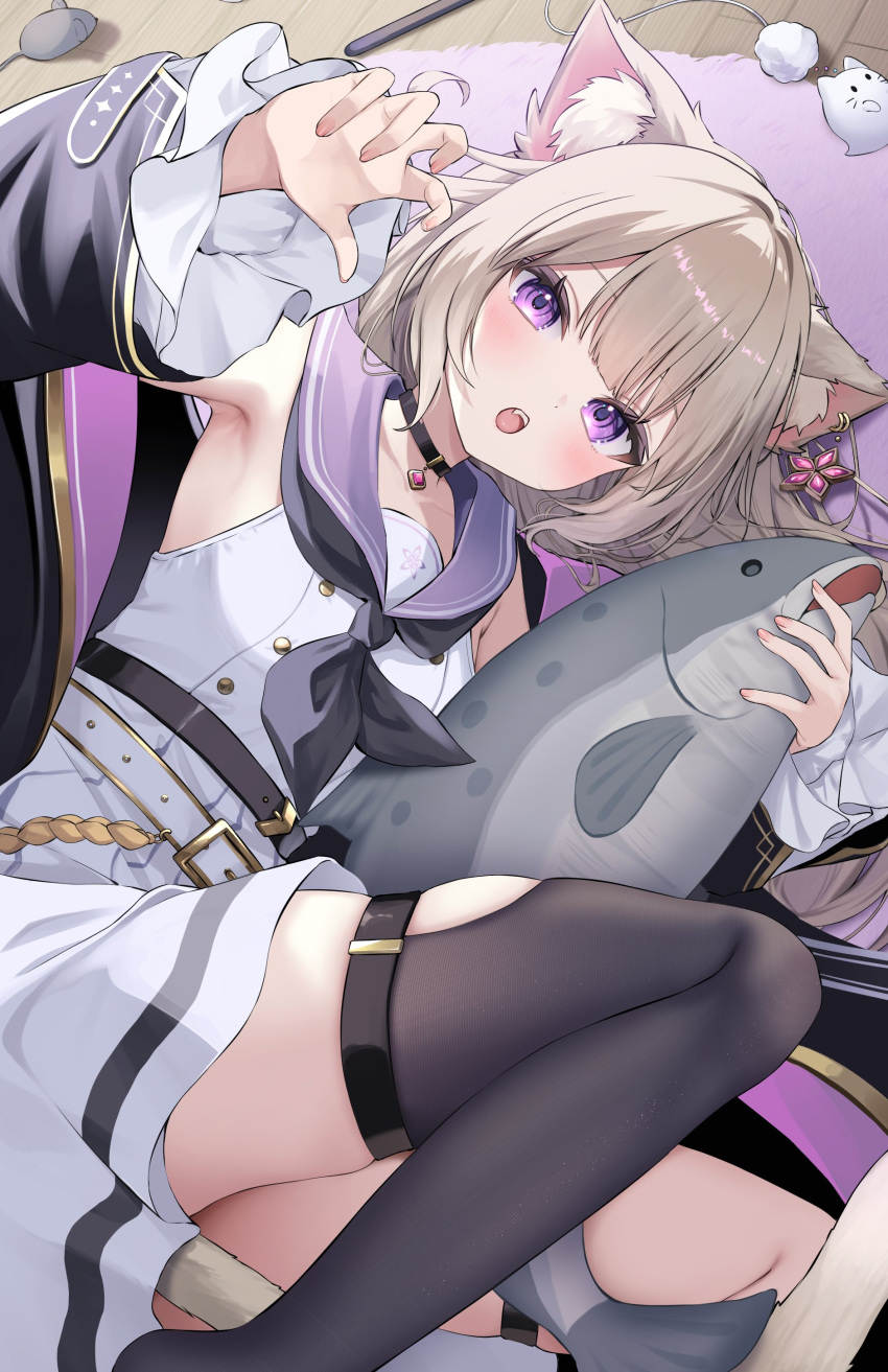 Safebooru - 1girl absurdres animal ear piercing animal ears black choker black neckerchief black ...